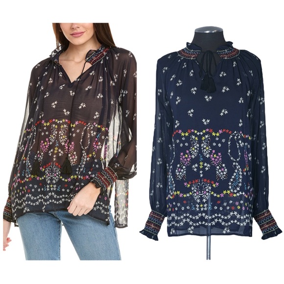 CAbi | Tops | Cabi Enjoy Sheer Floral Smocked Boho Blouse 5784 Small ...